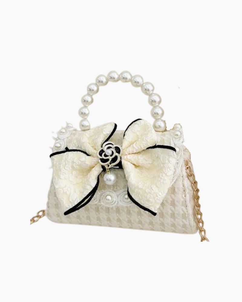BOUCLE BOW PEARL HANDLE PURSE - IVORY – Wee Chic Boutique
